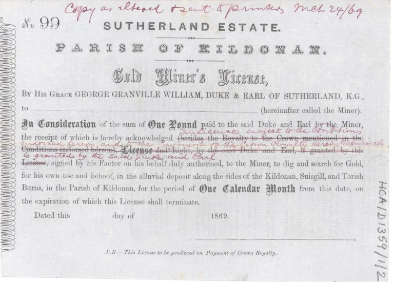 Gold Miner’s Licence - Highland Archive Centre