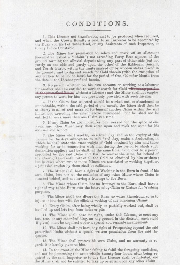Gold Miner’s Licence - Highland Archive Centre